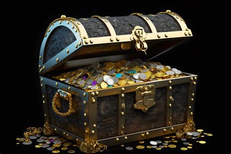 Cofre Del Tesoro Abierto Lleno De Monedas De Oro Y Caros Piratas