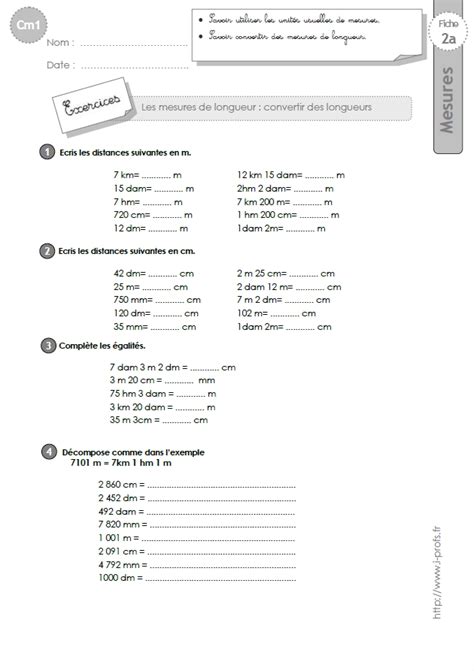 Cm1 Exercices Les CONVERSIONS DE LONGUEURS Tableau De Conversion