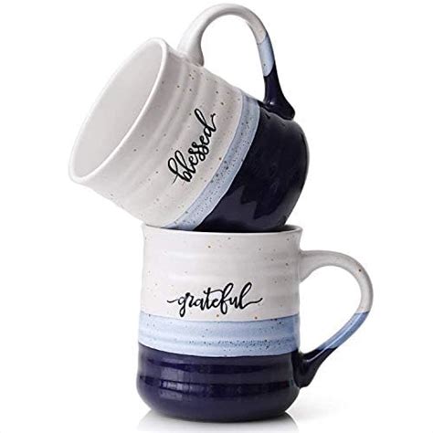 DOWAN 18 Oz Large Coffee Mugs Ceramic Mug Set With Words Blessed