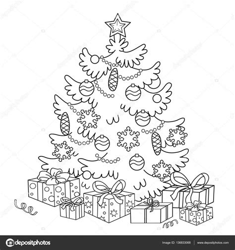 Página para colorear Esquema del árbol de Navidad de dibujos animados