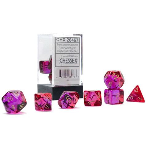 Chessex Dice Set Gemini Translucent Red Violet Wgold 7 Accessories And Supplies