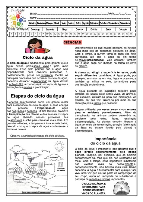 Ciências ciclo da água Atividade de ciências para trabalhar o ciclo
