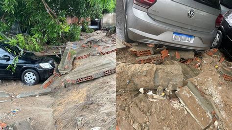 Muro do Tribunal de Justiça desaba e atinge carros após forte chuva