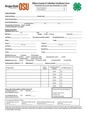 Fillable Online Extension Oregonstate Gilliam County H Member