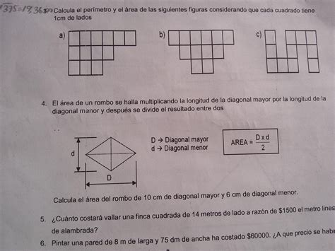 Calcula el perímetro y el área de las siguientes figuras considerando