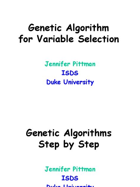 genetic algorithm for variable selection jennifer pittman pdf genetic algorithm fitness