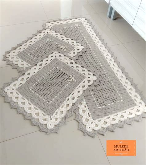 Tapetes de crochê para cozinha jogo 03 peças no Elo7 Muleke Artesão