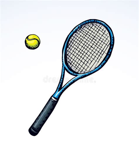 Raqueta De Tenis Y Pelota Dibujo De Vectores Ilustración del Vector
