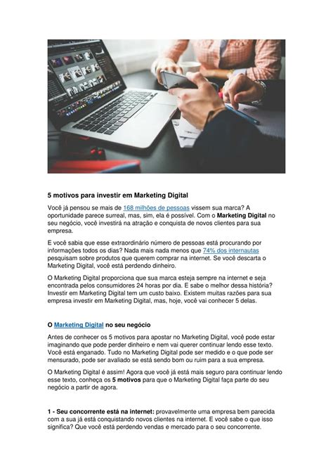 PPT 5 Motivos Para Investir Em Marketing Digital PowerPoint