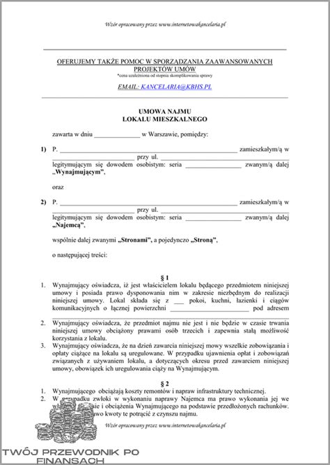 Wz R Umowy Najmu Mieszkania Na Czas Okre Lony Listopad