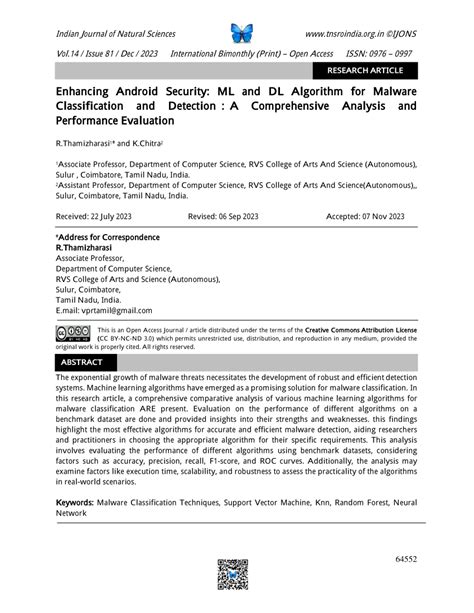 pdf enhancing android security ml and dl algorithm for malware classification and detection