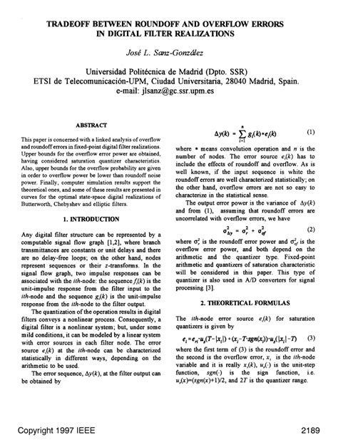 pdf tradeoff between roundoff and overflow errors in digital filter realizations
