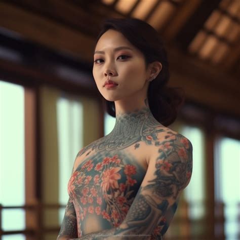 Premium Photo Portrait Of A Beautiful Asian Woman With Tattoos On Her