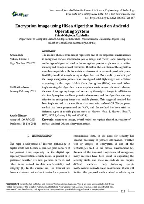 pdf encryption image using hisea algorithm based on android operating system international