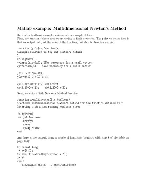 matlab example multidimensional newton s method pdf function mathematics computational