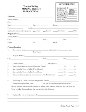 Fillable Online Townofleray Zoning Permit Application Town Of LeRay