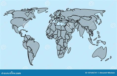 Mapa Mundial Dibujado a Mano Vector Lineal Casual Ilustración del