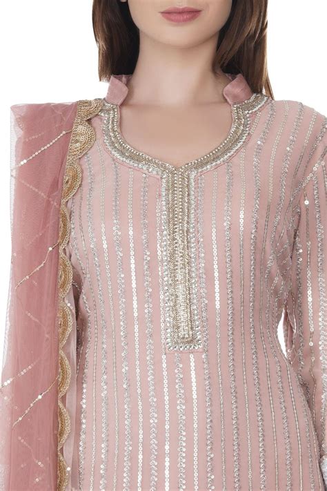 Buy Bhumika Grover Pink Georgette Embellished Kurta Sharara Set Online