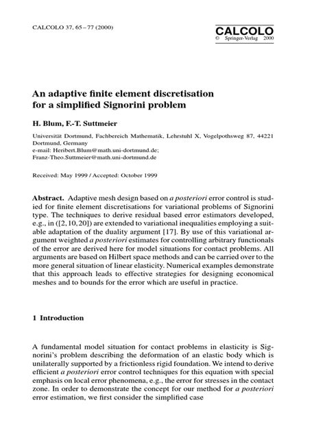 an adaptive finite element discretisation for a simplified signorini problem pdf finite