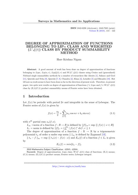 pdf degree of approximation of functions belonging to lip class and weighted l r t class