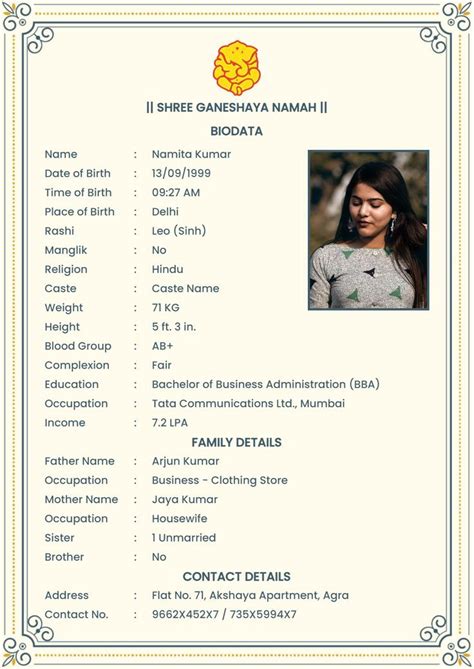 Marriage Biodata Format For Girl Bio Data For Marriage Marriage