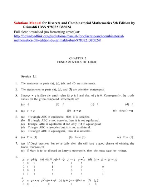 solutions manual for discrete and combinatorial mathematics 5th edition by grimaldi ibsn
