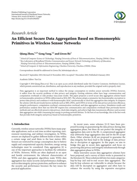 pdf an efficient secure data aggregation based on homomorphic primitives in wireless sensor