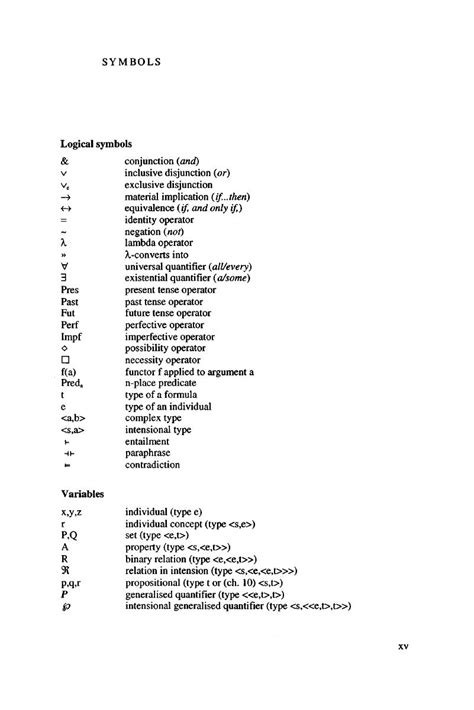 list of symbols formal semantics