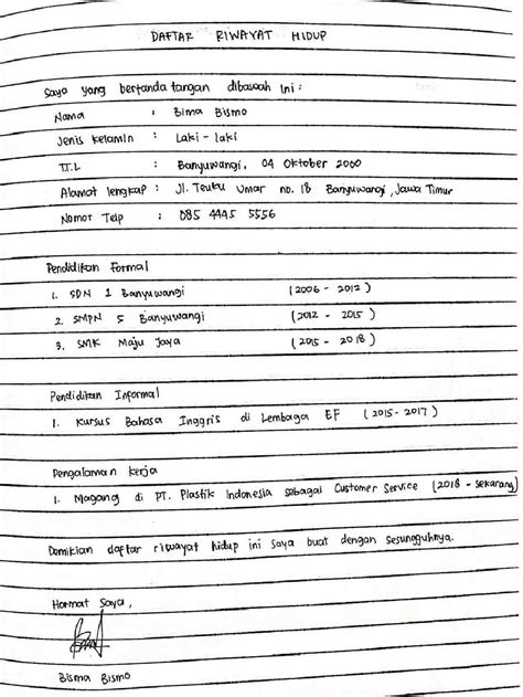 12 Contoh CV Tulis Tangan Yang Baik Benar Serta Cara Membuatnya