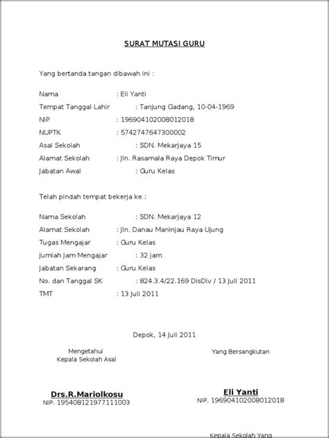 Contoh Surat Permohonan Pelatihan Contoh Surat Permohonan Mutasi Guru