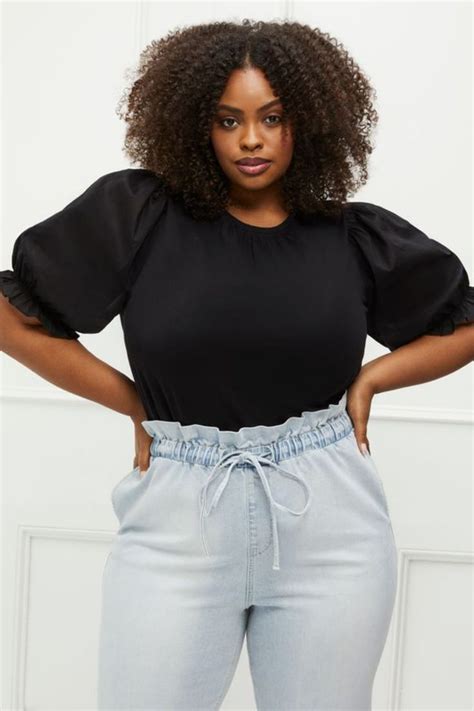 Eloquii Elements Puff Sleeve Tee With Ruffle Plus Size Women Element