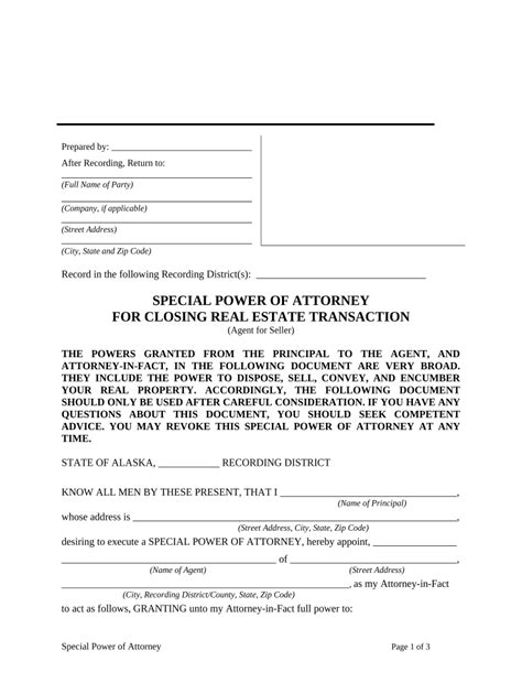Special Or Limited Power Of Attorney For Real Estate Sales Transaction