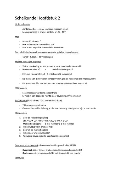 Samenvatting Scheikunde Hoofdstuk Havo Scheikunde Hoofdstuk