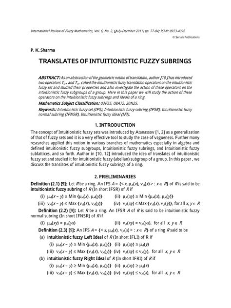 pdf translates of intuitionistic fuzzy subrings
