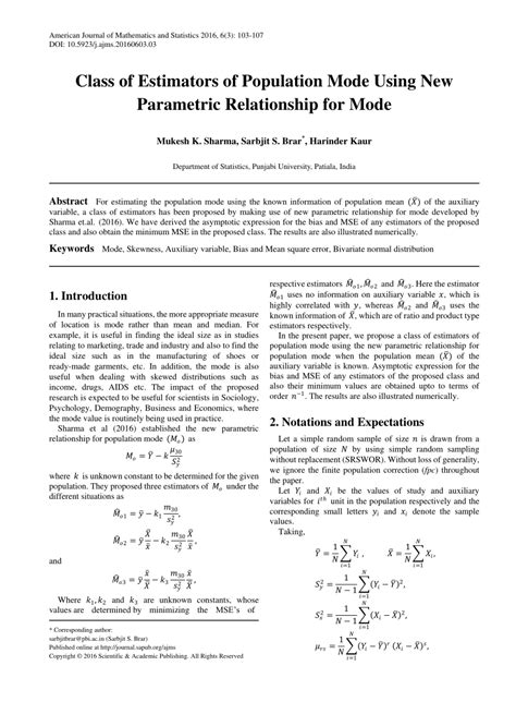 pdf class of estimators of population mode using new parametric relationship for mode