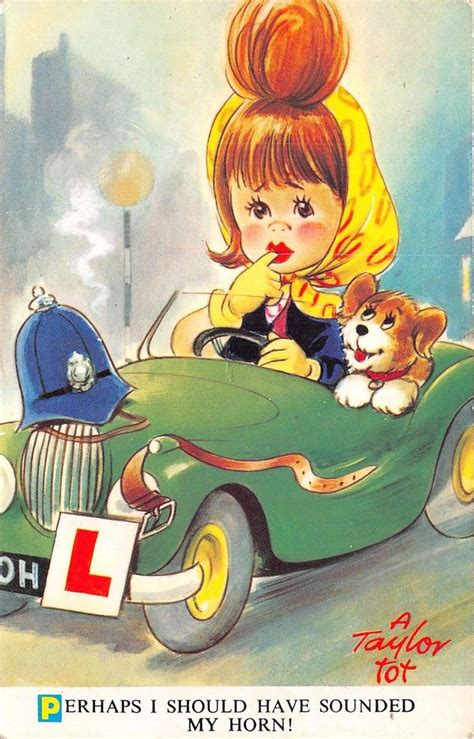 Bamforth Taylor Tots Black Triangle Motoring No K279 Used Good Crease Illustrators Postcard