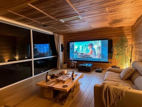 Premium Ai Image A Living Room With A Large Tv On The Wall And A