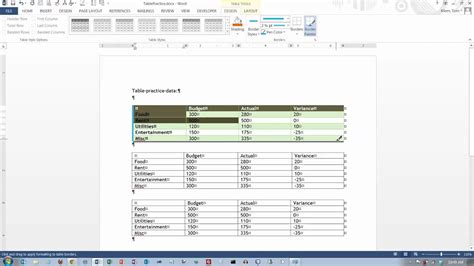 word 2013 formatting tables the table format tab youtube