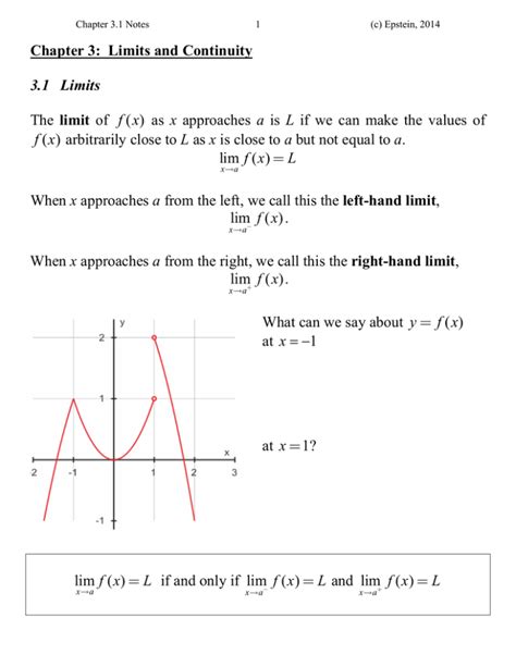 chapter 3 limits and continuity 3 1 limits limit