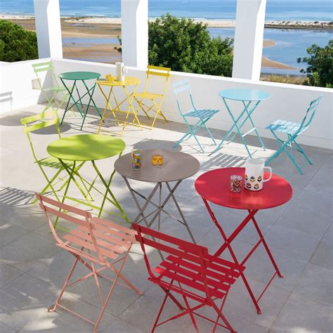 Table de jardin pliante en métal jaune D58 Guinguette Maisons du Monde