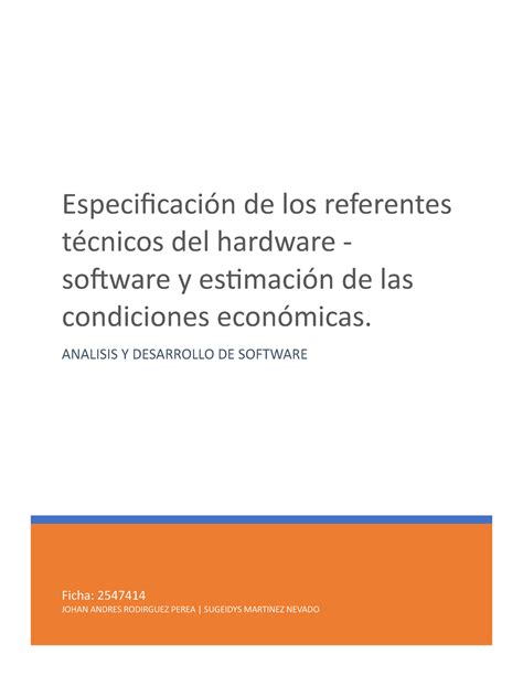 Especificaci N De Los Referentes T Cnicos Del Hardware Software Y