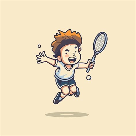 Un Garçon De Dessin Animé Jouant Au Badminton Illustration Vectorielle