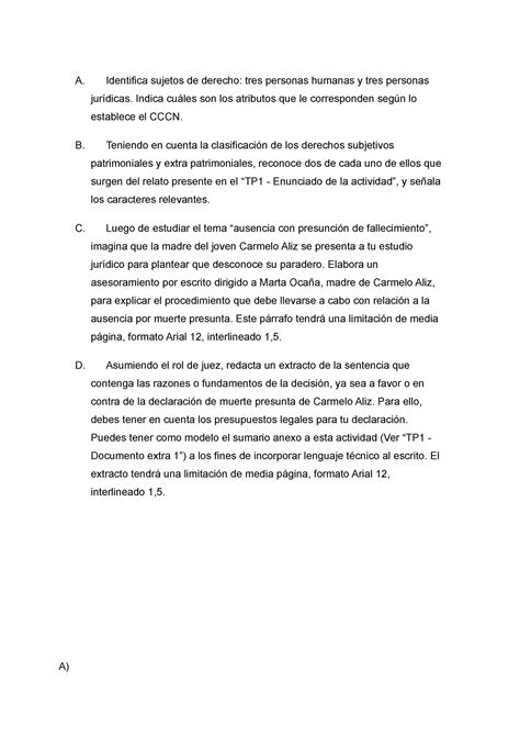 Trabajo Práctico N 1 Bases DEL Derecho Privado A Identifica sujetos