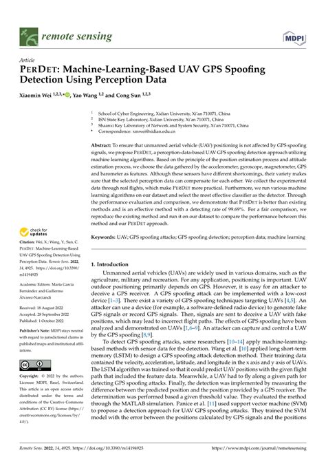 pdf perdet machine learning based uav gps spoofing detection using perception data