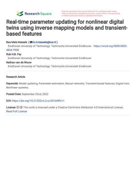 pdf real time parameter updating for nonlinear digital twins using inverse mapping models and