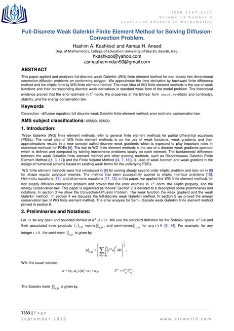 pdf full discrete weak galerkin finite element method for solving diffusion convection problem