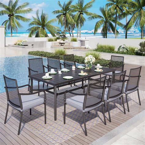 PHI VILLA Black 9 Piece Metal Patio Outdoor Dining Sets With Extra