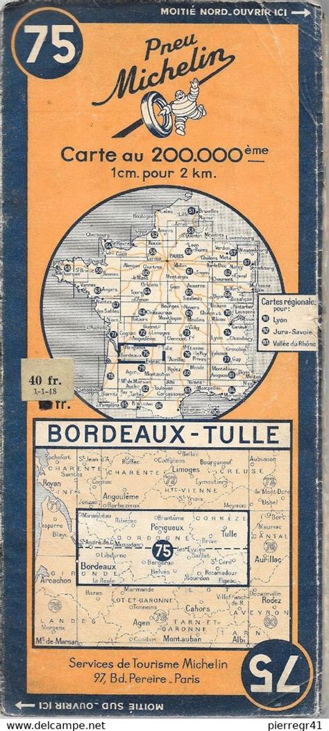 Cartes Routières CARTE ROUTIERE MICHELIN 1945 N75 BORDEAUX TULLE