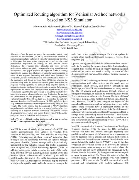 pdf optimized routing algorithm for vehicular ad hoc networks based on ns3 simulator