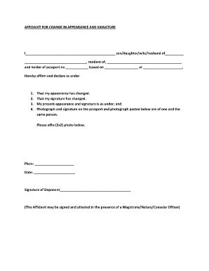 Affidavit For Change In Appearance And Signature Word Format Fill